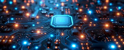 Premium Photo Iconic Angular Circuit Board Brilliant Blue Lights