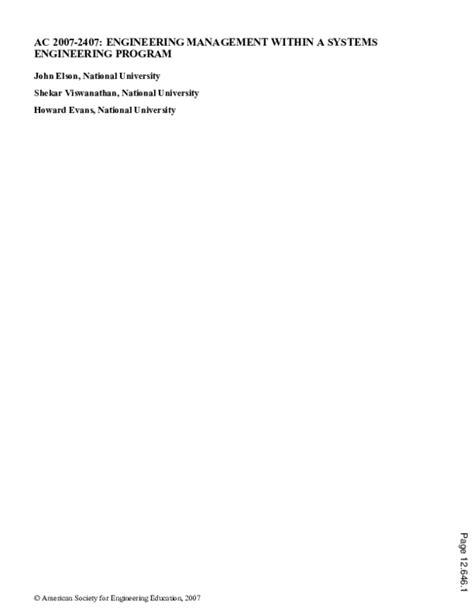 Pdf Engineering Management Within A Systems Engineering Program