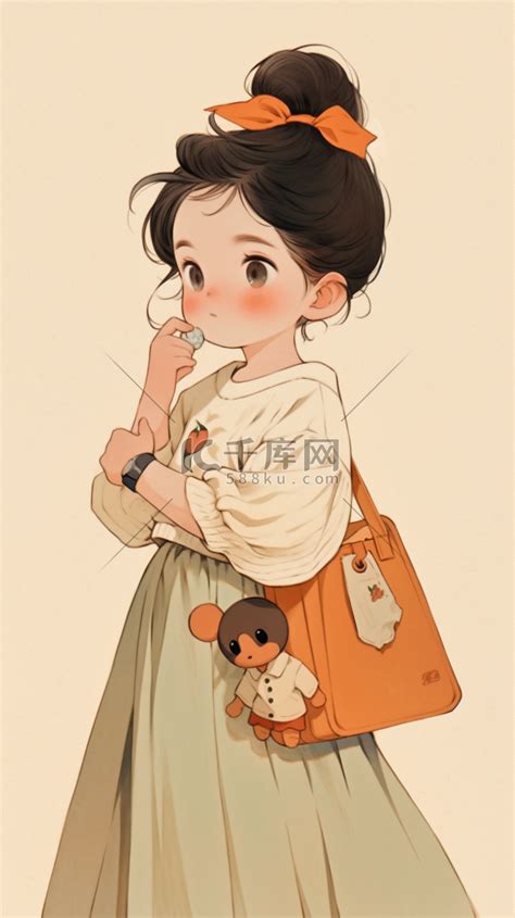卡通女孩人物可爱手绘插画图片 千库网