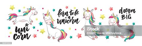 귀여운 유니콘 마술 디자인 과 손 글자 따옴표 카드 포스터 티셔츠 초대장 배너 템플릿에 대한 벡터 일러스트레이션 0명에 대한 스톡 벡터 아트 및 기타 이미지 Istock