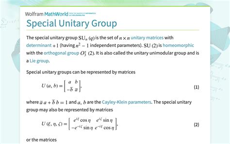 Special Unitary Group From Wolfram Mathworld