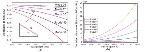 A The Mode Indexes Of Te And Tm Cladding Modes Inset Shows The Download Scientific Diagram