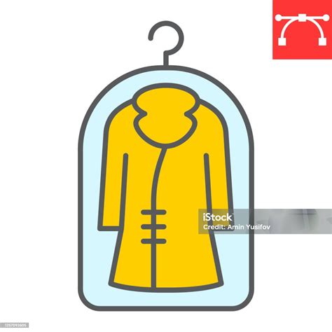 커버 퍼트 옷 색상 라인 아이콘 드라이 클리닝 및 세척 코트 사인 벡터 그래픽 편집 스트로크 다채로운 선형 아이콘 Eps 10