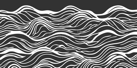 Abstract Black And White Wave Pattern With Flowing Lines And Dynamic