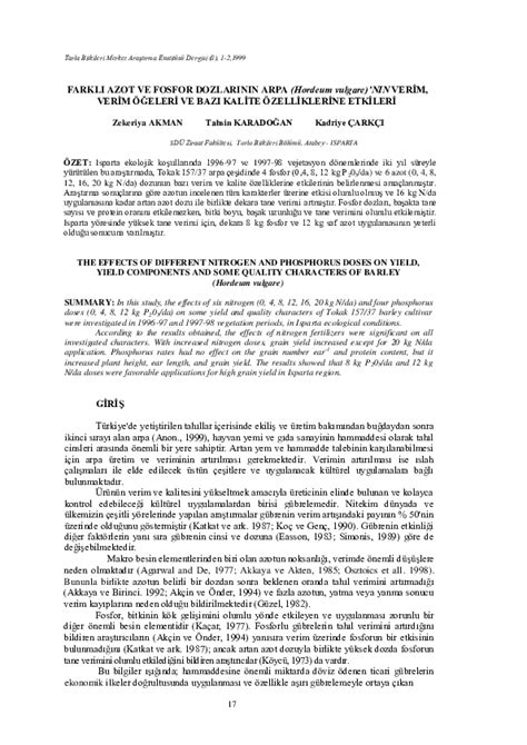 Pdf The Effects Of Different Nitrogen And Phosphorus Doses On Yield Yield Components And Some