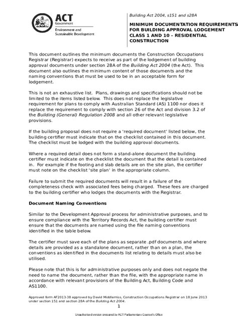 Minimum Documentation Requirements For Building Approval Doc