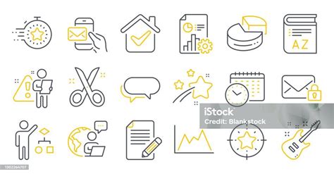문서 메신저 보안 메일 기호와 같은 교육 아이콘 집합입니다 원형 차트 캘린더 시간 타이머 표지판 벡터 가위에 대한 스톡 벡터