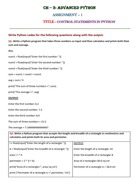 Python Control Statements Guide Pdf Length Area