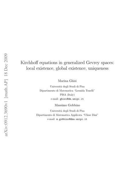 Pdf Kirchhoff Equations In Generalized Gevrey Spaces Local Existence