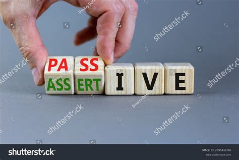 Passive Assertive Symbol Businessman Turns Wooden Stockfoto 2095436746