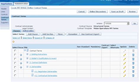 Contract Deliverables Template Oracle Supplier Management User 39 S Guide Williamson