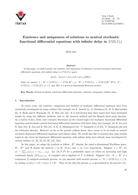 Pdf Existence And Uniqueness Of Solutions To Stochastic Functional