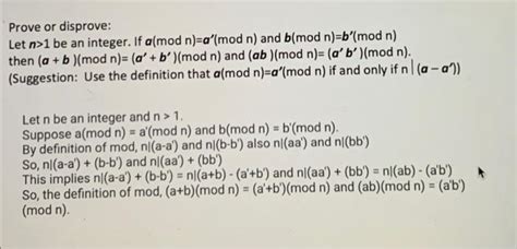 solved prove or disprove let n 1 be an integer if a mod