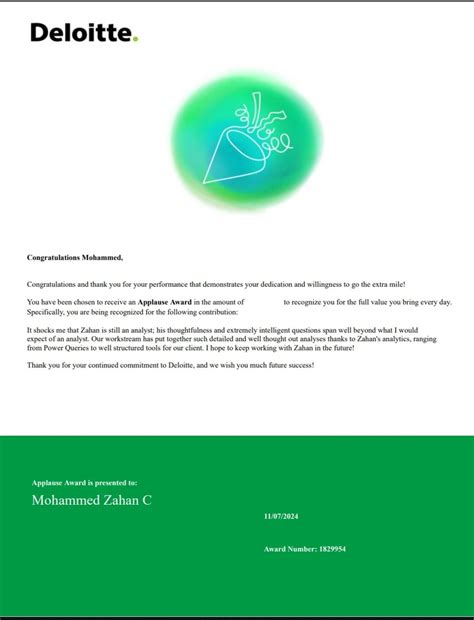 Mohammed Zahan On Linkedin Deloitte Recognition Applauseaward