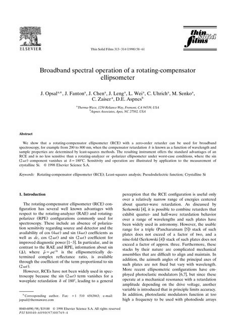 Pdf Broadband Spectral Operation Of A Rotating Compensator Ellipsometer Dokumentips