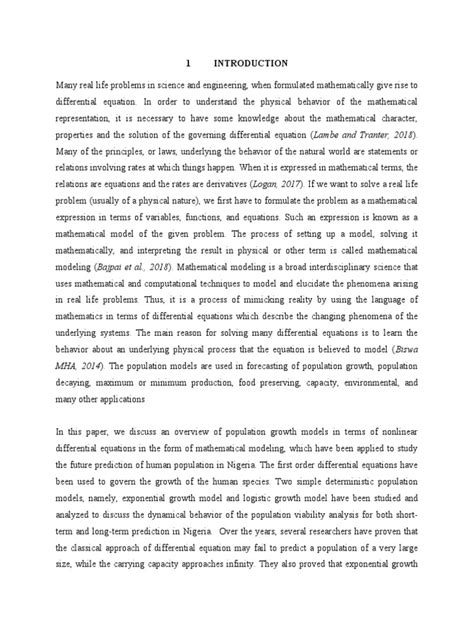Application Of Ordinary Differential Equation Pdf Logistic Function Equations