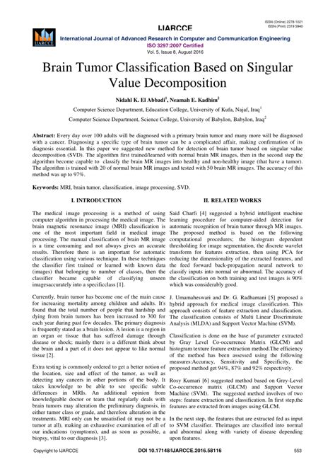 Pdf Brain Tumor Classification Based On Singular Value Decomposition