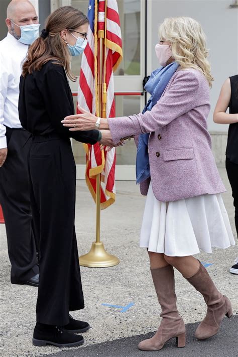 Jill Biden Looks Ready For Fall In Fun White Dress And Taupe High Heel