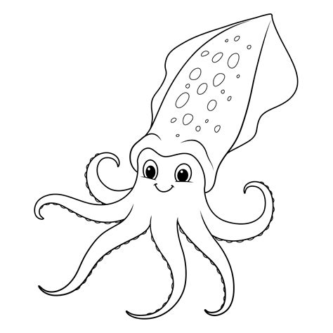 Premium Vector Squid Cartoon Animal Illustration Bw