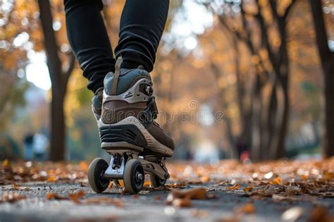 Rollerblading In The Park With Beautiful Road And Tree Stock Image