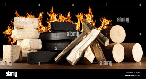 Firewood Coal And Sawdust Briquettes Compressed Wood Fire Logs On