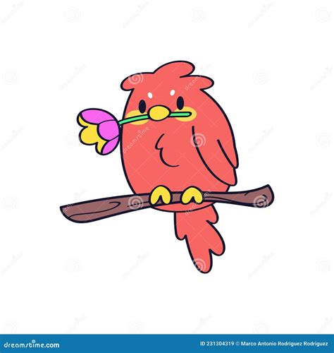 Isolated Cute Bird On A Branch Vector Stock Vector Illustration Of