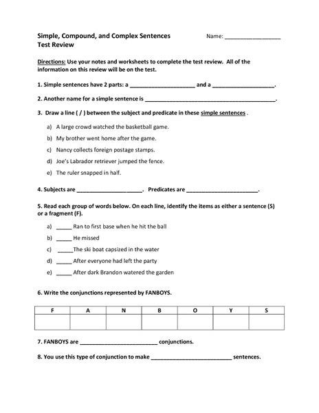 Identify Simple Compound And Complex Sentences Worksheet Free