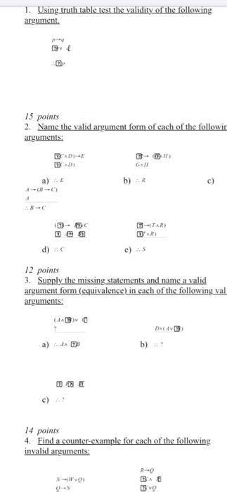 solved 1 using truth table test the validity of the