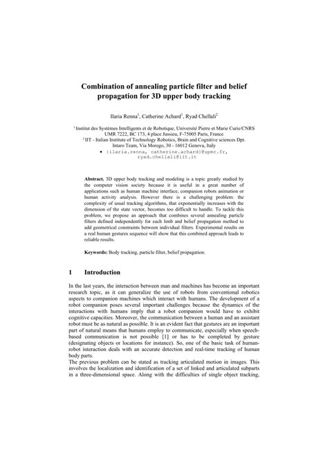 pdf combination of annealing particle filter and belief propagation