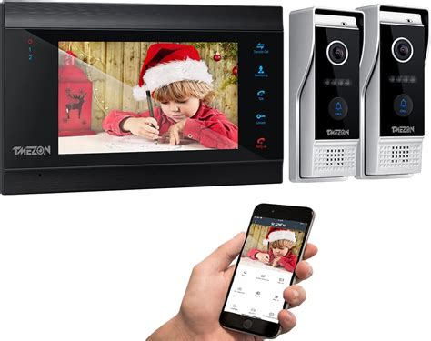 Amazon Com TMEZON Video Door Phone Intercom System Wireless WiFi IP Doorbell With Monitor