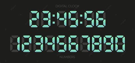 Vector Set Of Digital Clock Numbers Displayed On A White Backdrop Vector, Display, Hour ...