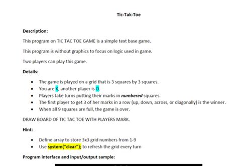 Solved Tic Tak Toe Description This Program On Tic Tac Toe