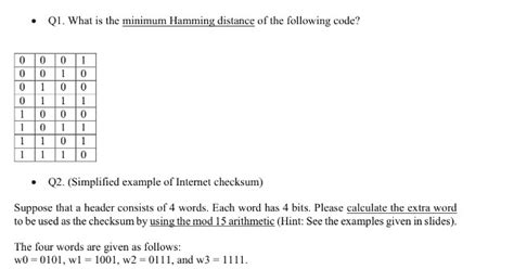 Solved What Is The Minimum Hamming Distance Of The Following