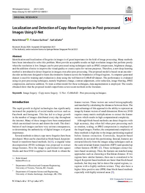Pdf Localization And Detection Of Copy Move Forgeries In Post Processed Images Using U Net