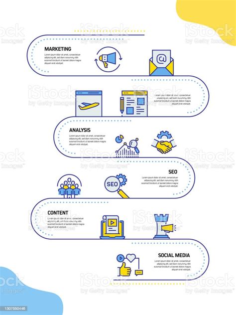 인바운드 마케팅 관련 프로세스 인포그래픽 템플릿 프로세스 타임라인 차트 선형 아이콘이 있는 워크플로 레이아웃 Z세대에 대한 스톡 벡터 아트 및 기타 이미지 Istock