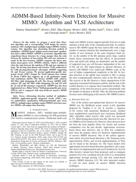 Admm Based Infinity Norm Detection For Massive Mimo Algorithm And Vlsi