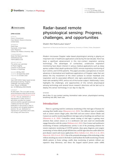 Pdf Radar Based Remote Physiological Sensing Progress Challenges And Opportunities