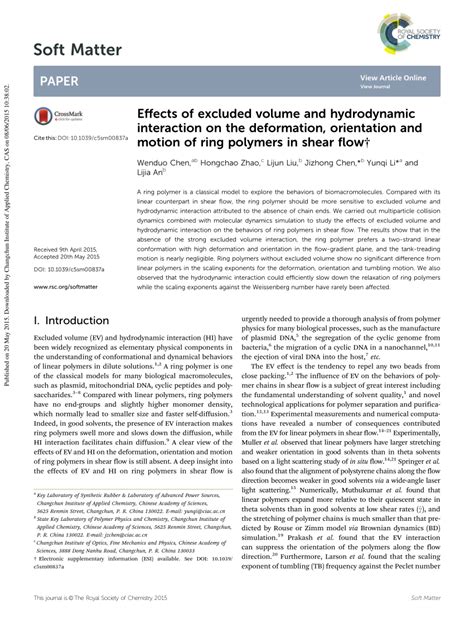 Pdf Effects Of Excluded Volume And Hydrodynamic Interaction On The
