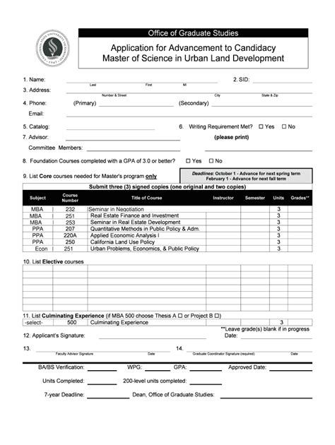 Fillable Online Guidelines For Completing Advancement To Candidacy Form