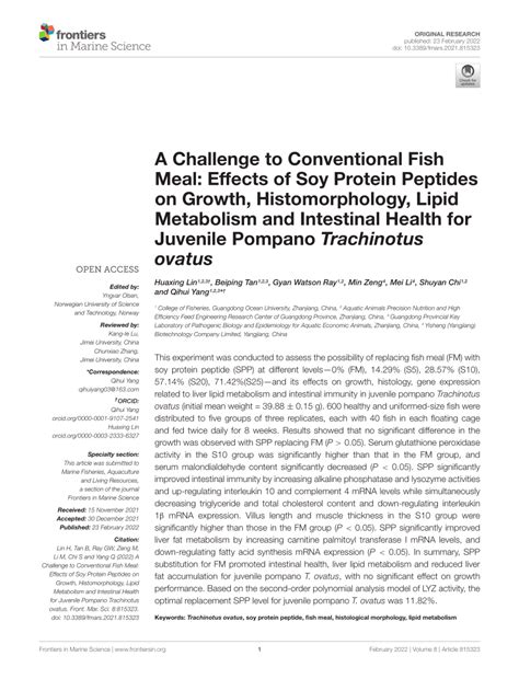 Pdf A Challenge To Conventional Fish Meal Effects Of Soy Protein
