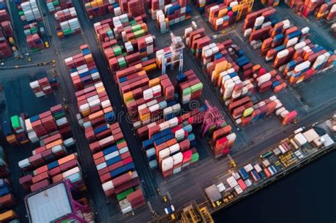 Aerial View Of Shipping Containers At Port Stock Image Image Of