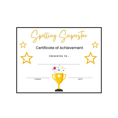 Superstar Speller Certificate Of Achievement Award For Any Age Or Grade