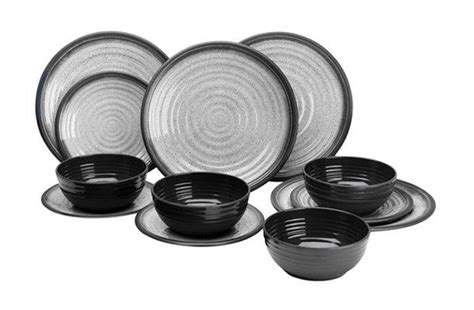 Flamefield Granite Grey 12 Pieces Melamine Dinner Set Caravan Tech