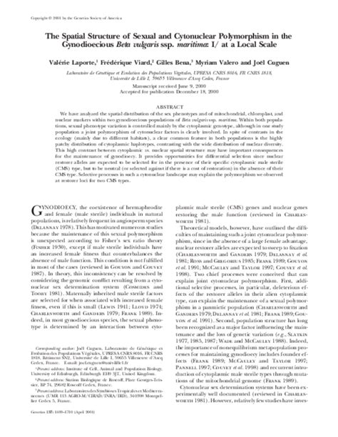 Pdf The Spatial Structure Of Sexual And Cytonuclear Polymorphism In