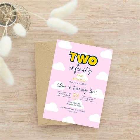 Girl Two Infinity And Beyond Birthday Invitation Toy 2nd Birthday