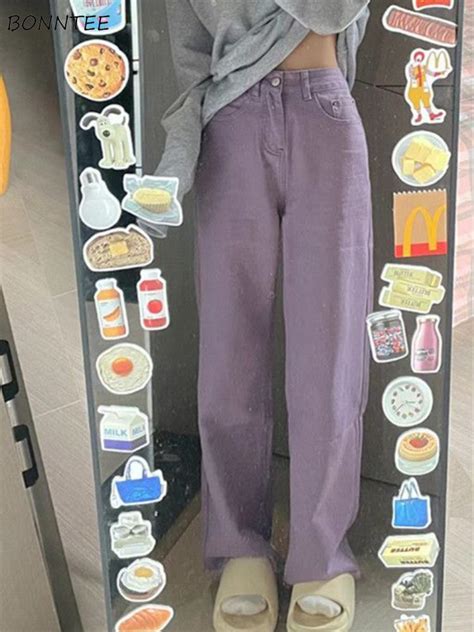 여성용 보라색 청바지 데님 전체 길이 바지 학생용 레트로 스트리트웨어 한국 스타일 시크한 빈티지 디자인 루즈한 올매치 신상 Aliexpress