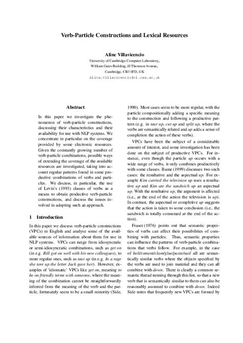 Pdf Verb Particle Constructions And Lexical Resources