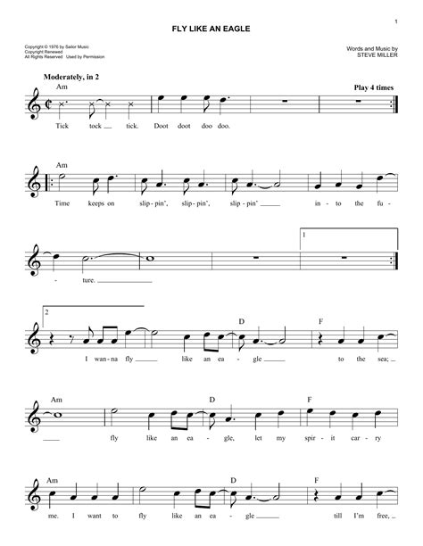 Fly Like An Eagle By Steve Miller Band Sheet Music For Easy Lead Sheet Fake Book At Sheet