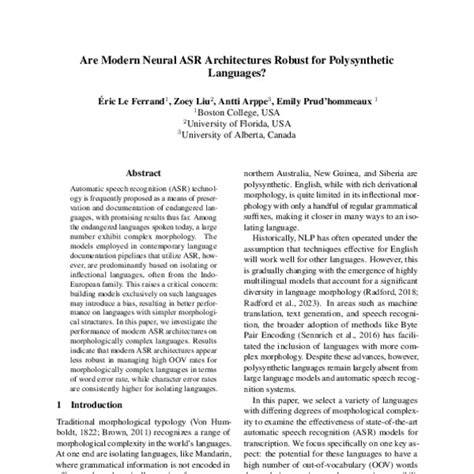 Are Modern Neural Asr Architectures Robust For Polysynthetic Languages Acl Anthology