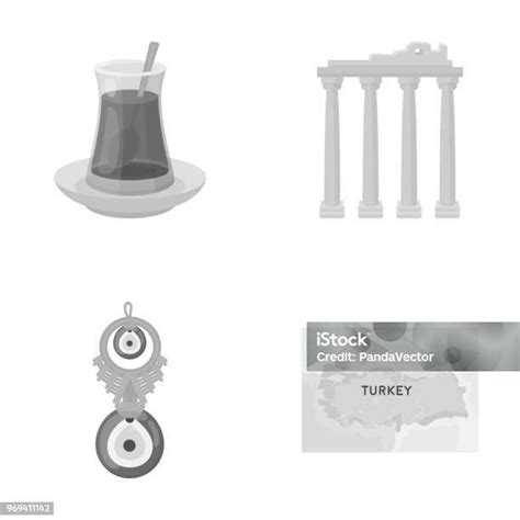 터키 차 부적 오래 됨 영토의 지도의 유적 터키는 흑백 스타일 벡터 기호 재고 일러스트 레이 션 웹에서 컬렉션 아이콘을 설정합니다 0명에 대한 스톡 벡터 아트 및 기타